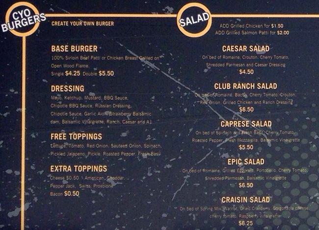 Menu at Burger Tank restaurant, Philadelphia
