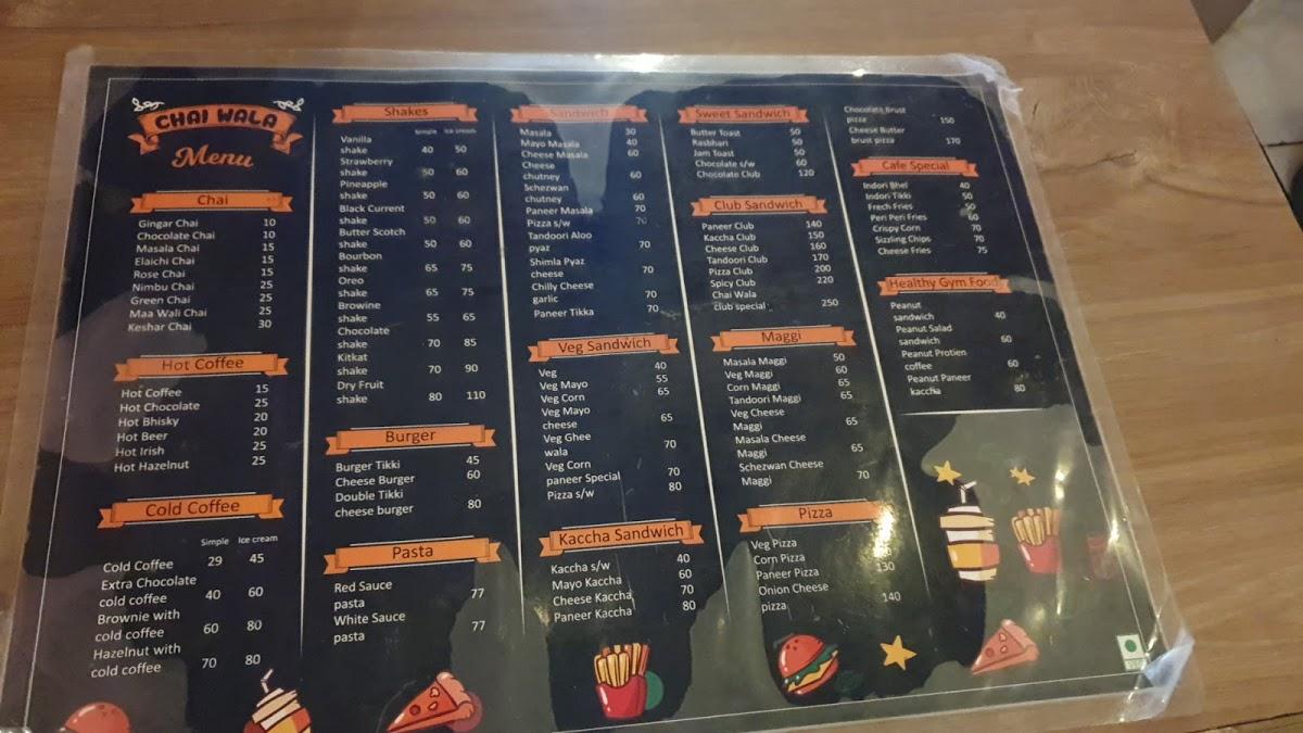 Menu at Chaiwala, Indore, State