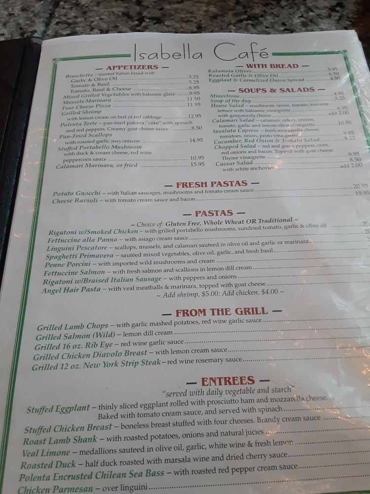 Menu at Isabella Italian Cafe & Catering, Tinley Park, Oak Park Ave