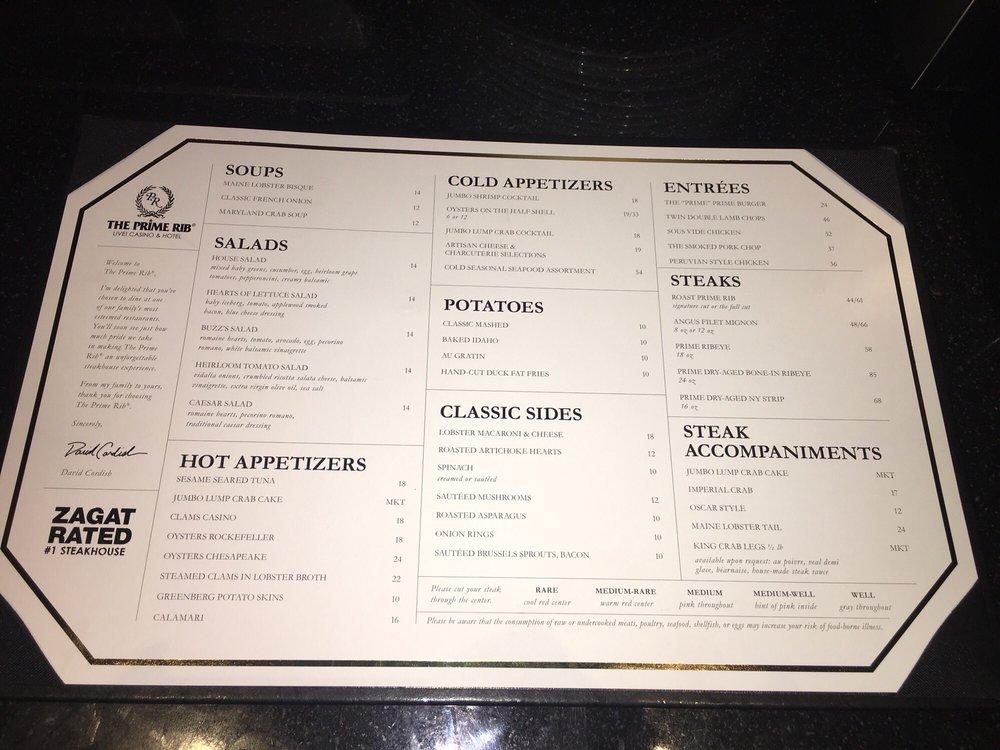 Menu at The Prime Rib at Live! Casino & Hotel steakhouse, Hanover ...