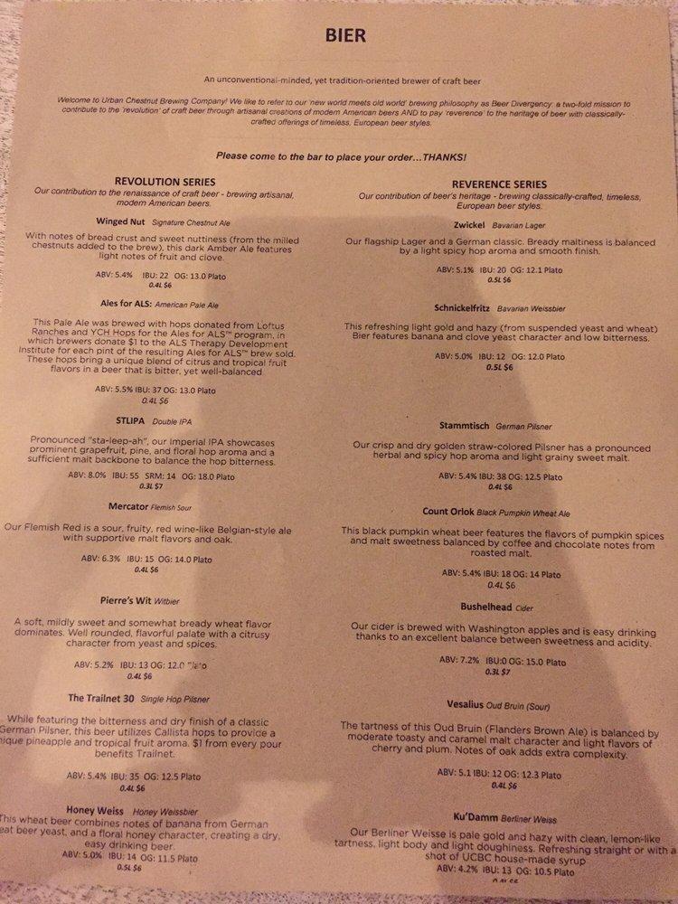 Menu at Urban Chestnut Midtown Brewery and Biergarten restaurant, St ...