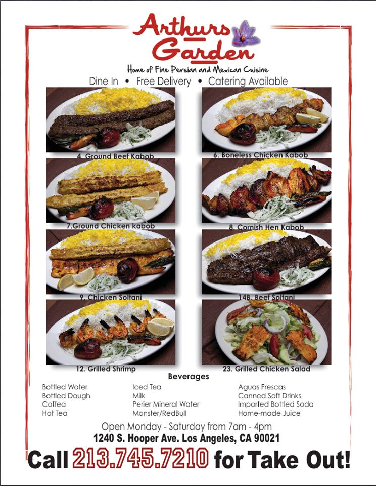 Menu at Arthurs Garden restaurant, Los Angeles