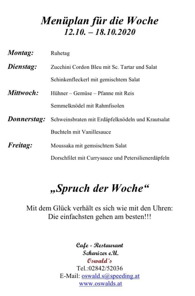 Speisekarte von Oswald Cafe-Restaurant, Waidhofen an der Thaya ...