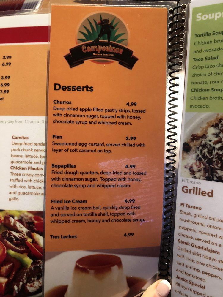 Menu at Campesinos Méxican Restaurant, Jenks