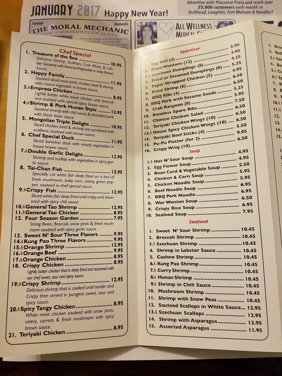 Menu at Great Dragon Chinese Cuisine restaurant, Fort Mohave