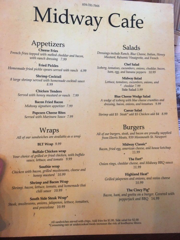 Menu at Midway Cafe, Fort Thomas