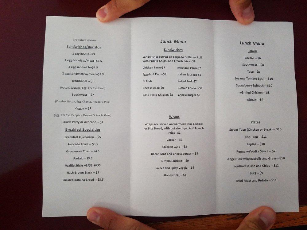Menu at Raptor Canyon Cafe, Tucson