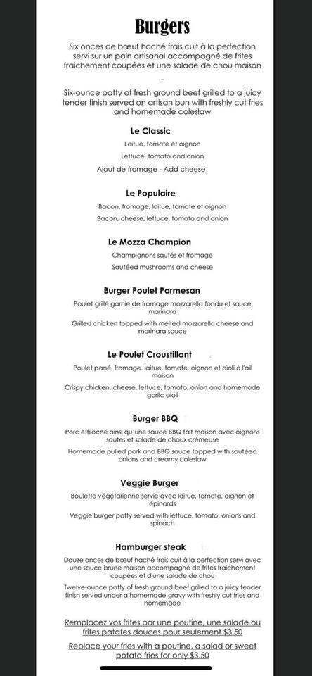 Menu at Restaurant Alpina, Gatineau