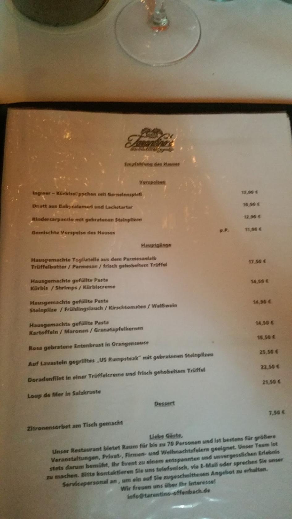 Menu at Pizzeria am Markt by Tarantino, Offenbach