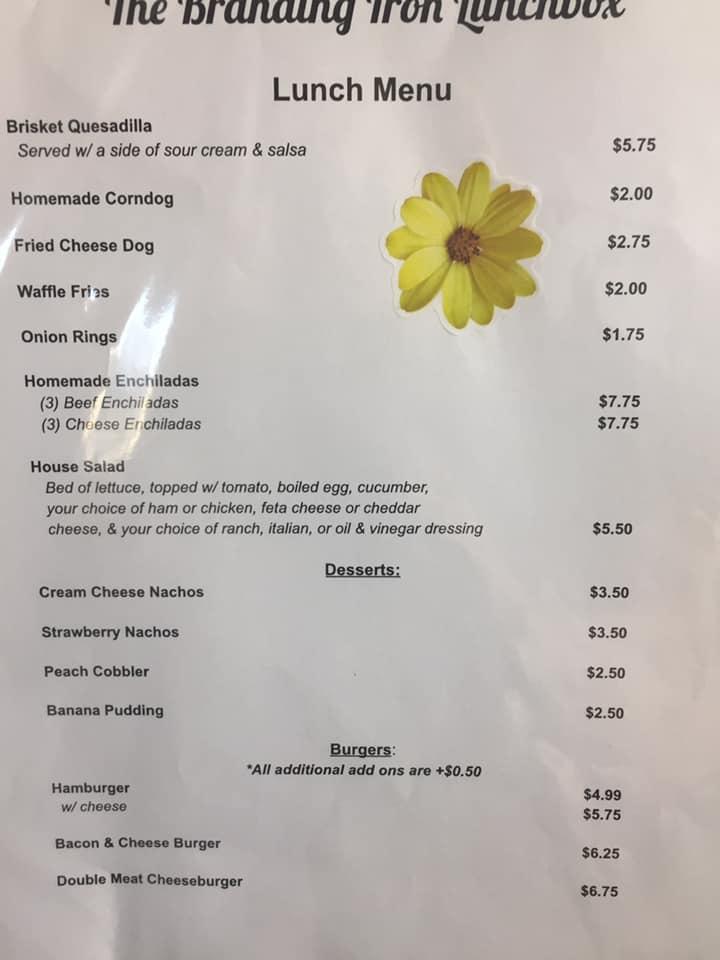 Menu at The Branding Iron cafe, Caldwell