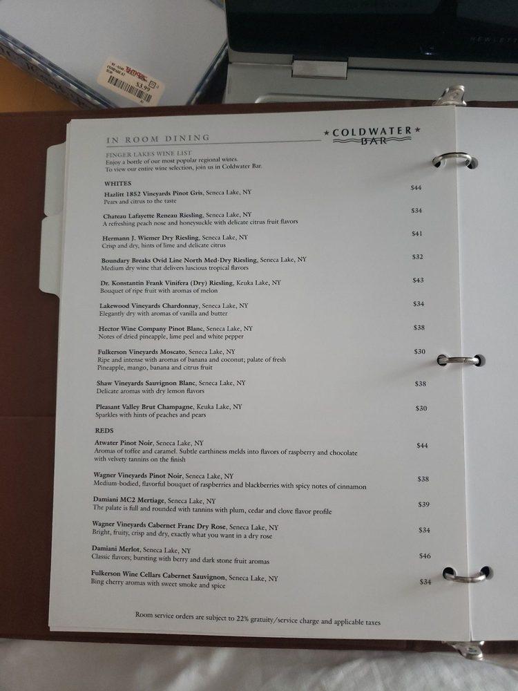 Menu at Blue Pointe Grille restaurant, Watkins Glen