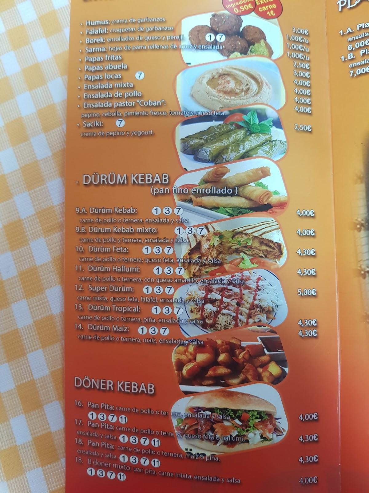 Carta del restaurante Dar El Kebab, La Orotava