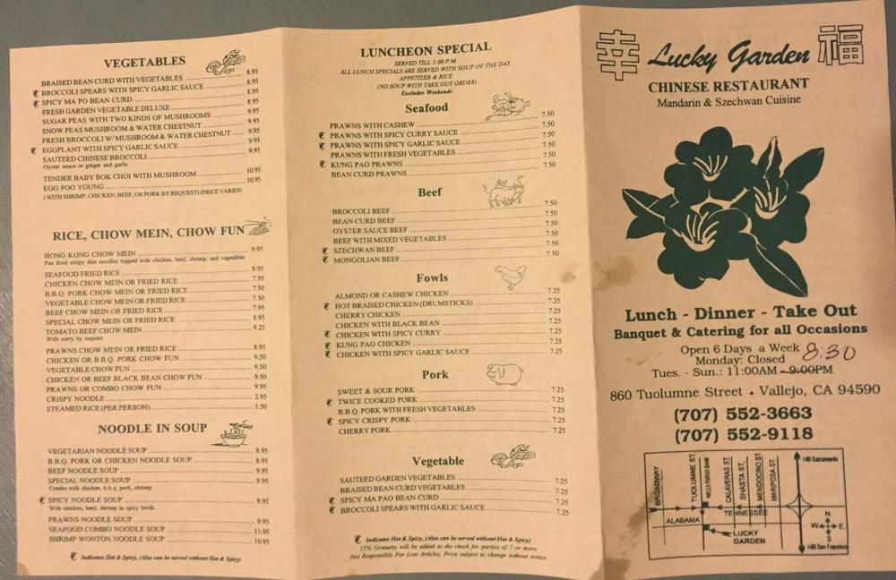 Menu at Lucky Garden restaurant, Vallejo, 860 Tuolumne St