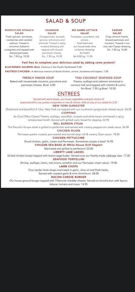 Menu at Pentagon Bistro & Martini Bar, Liberty Lake
