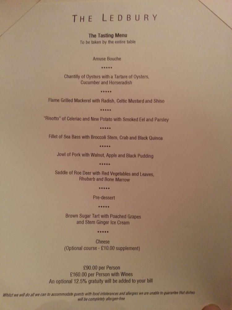 Menu at The Ledbury restaurant, London