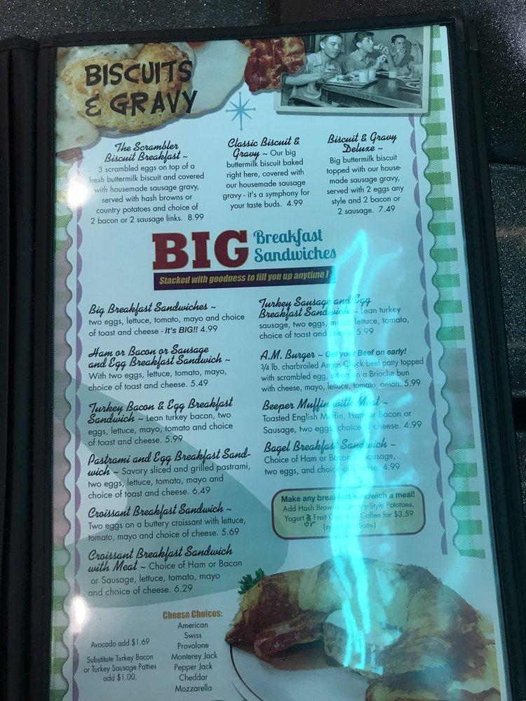 Menu at Beeps Diner restaurant, Simi Valley