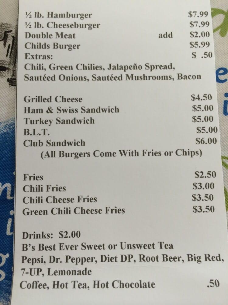 Menu at B's Family Dining restaurant, Fort Stockton