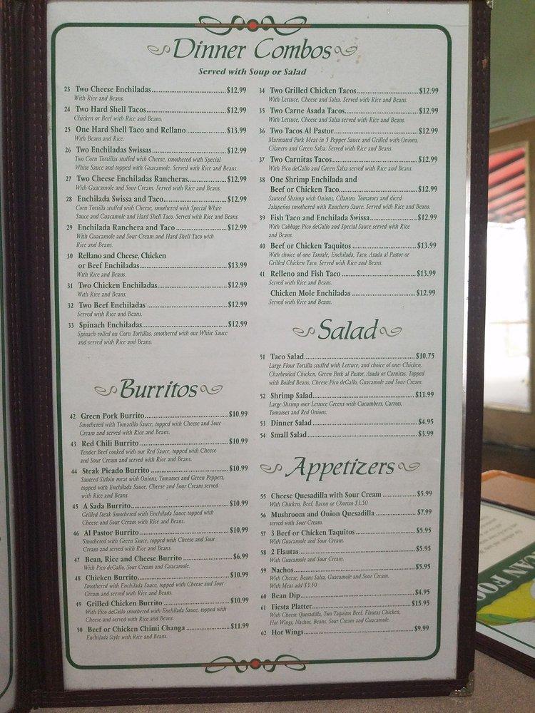 Menu at Casa Alvarez restaurant, Prescott, 321 W Gurley St