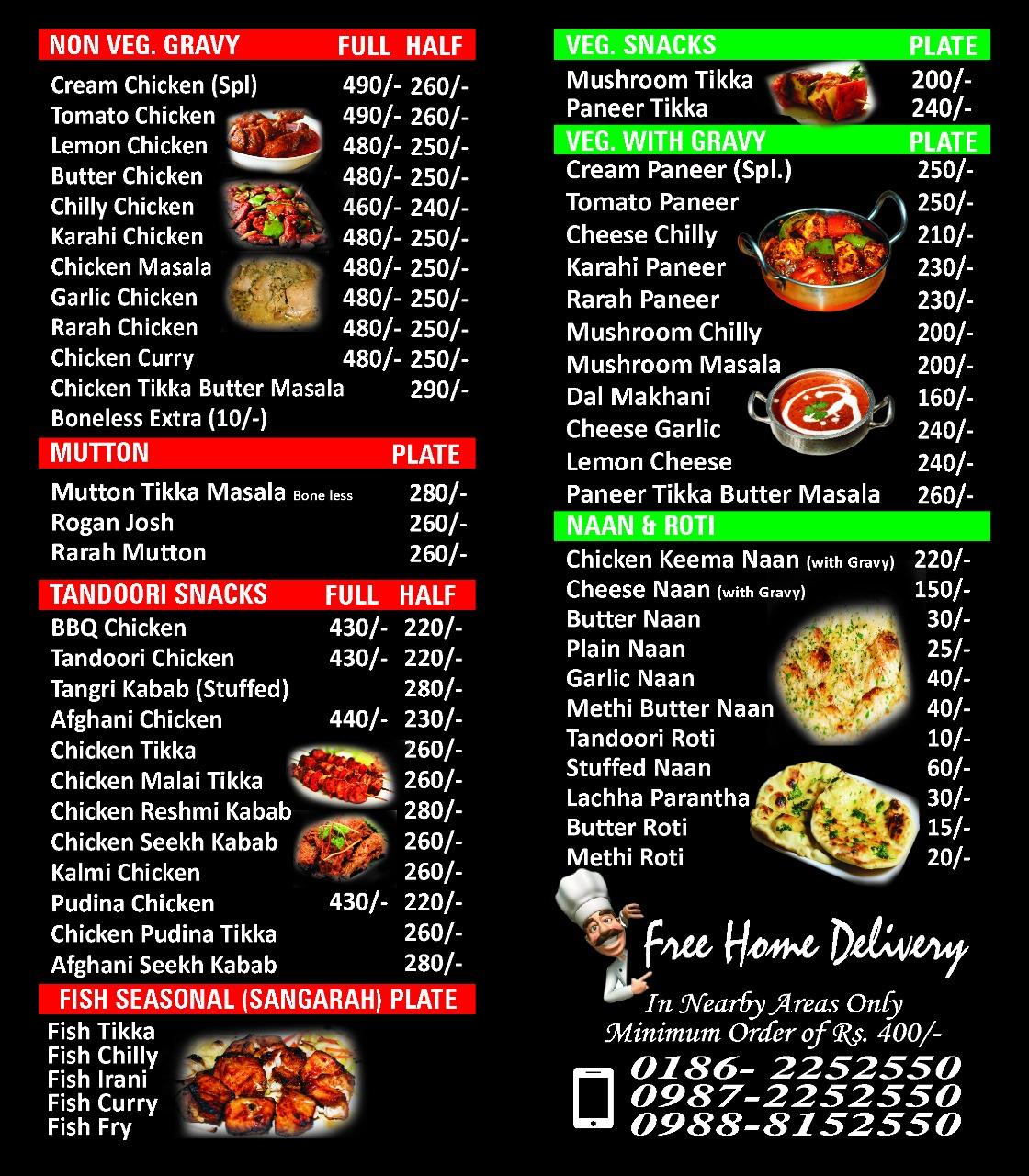 Menu at Chawla's Chicken, Pathankot