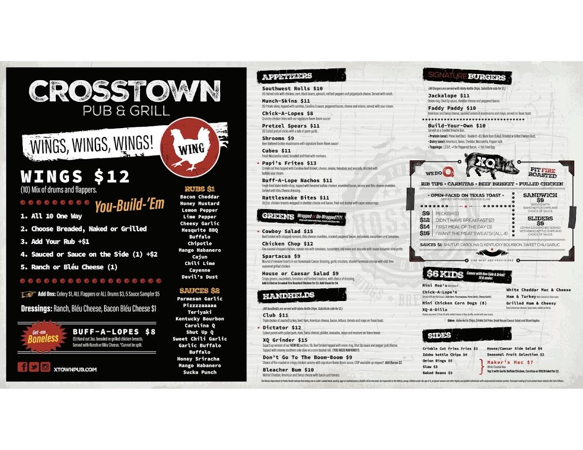 Menu at Crosstown Pub & Grill, Batavia