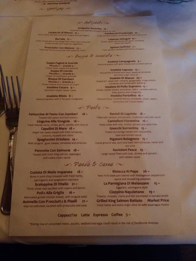 Menu at Il Terrazzo Carmine restaurant, Seattle