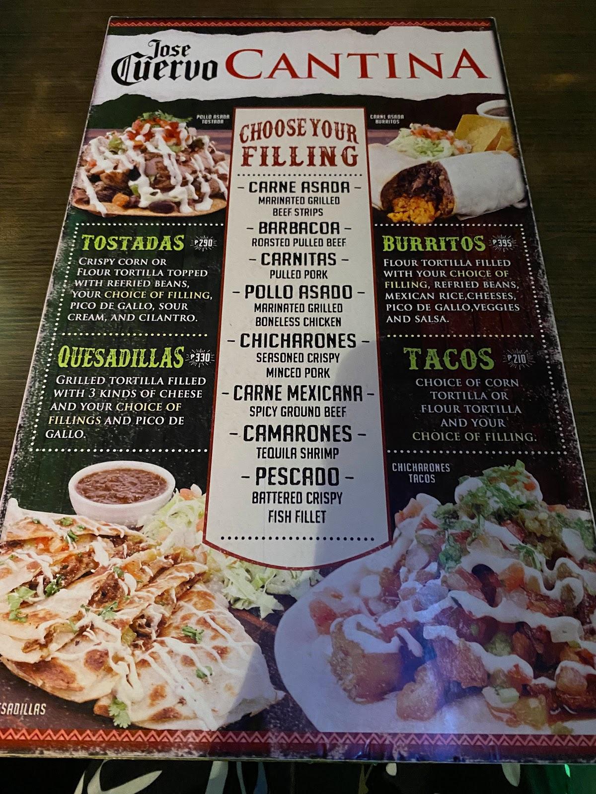 Menu at Jose Cuervo Tequileria restaurant, Makati