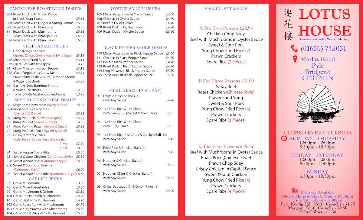 Menu at Lotus House fast food, Bridgend, Marlas Rd