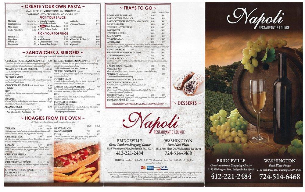 Menu at Napoli Restaurant, Bridgeville, Washington Pike