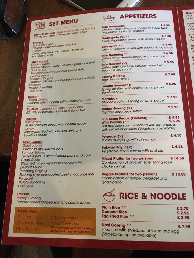 Menu at Nusa Dua restaurant, London, 118-120 Shaftesbury Ave