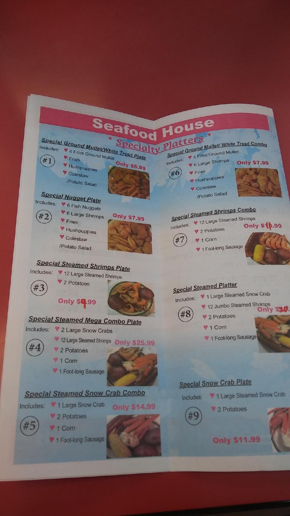 Menu at Seafood House restaurant, Bay Minette