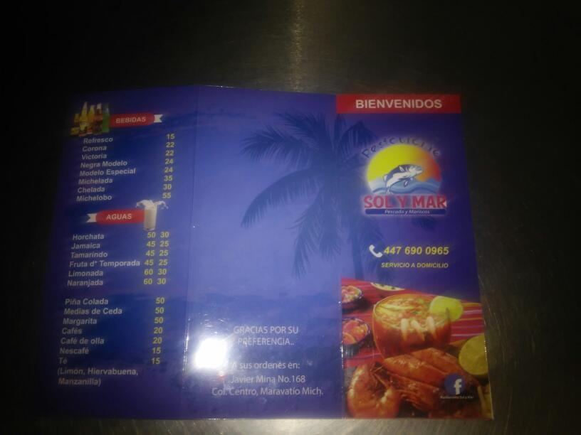 Carta del restaurante Sol y Mar, Maravatío del Ocampo