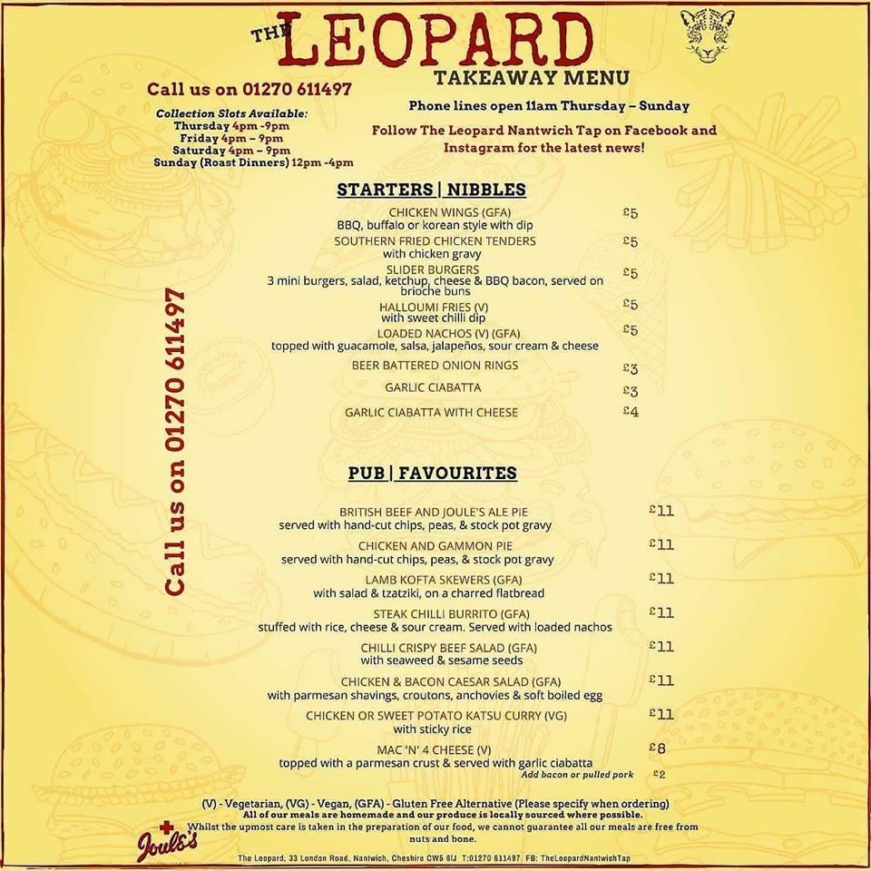 Menu at The Leopard pub & bar, Nantwich