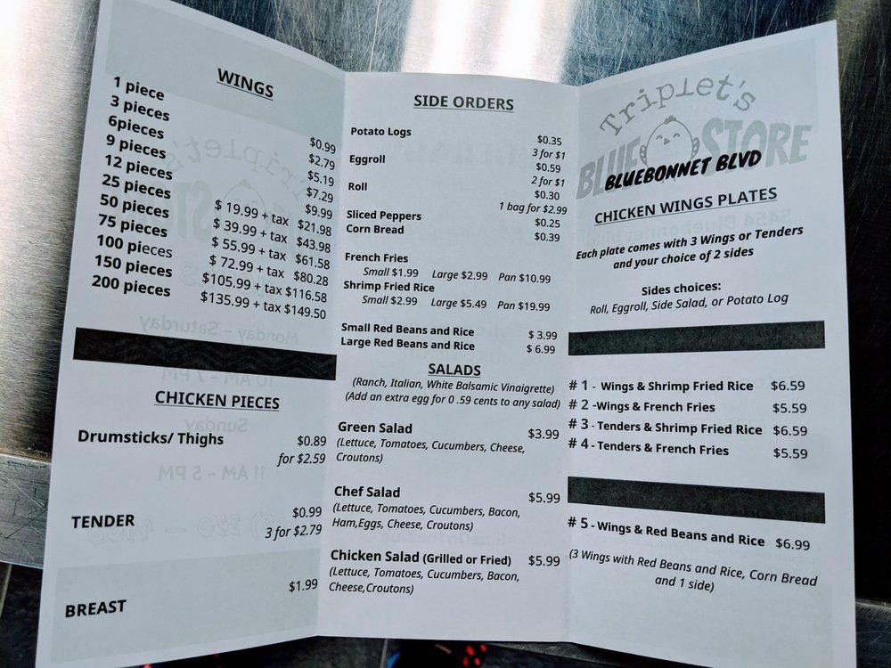 Menu at Triplet's Blue Store Chicken restaurant, Baton Rouge
