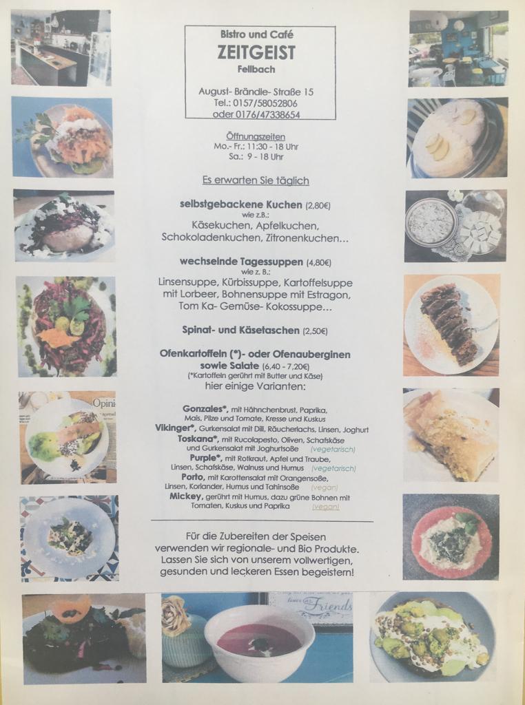 Speisekarte von Bistro & Café Zeitgeist restaurant, Fellbach
