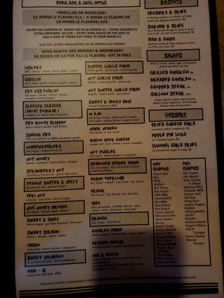 Menu at The Burg Bar & Grill, West Pittsburg