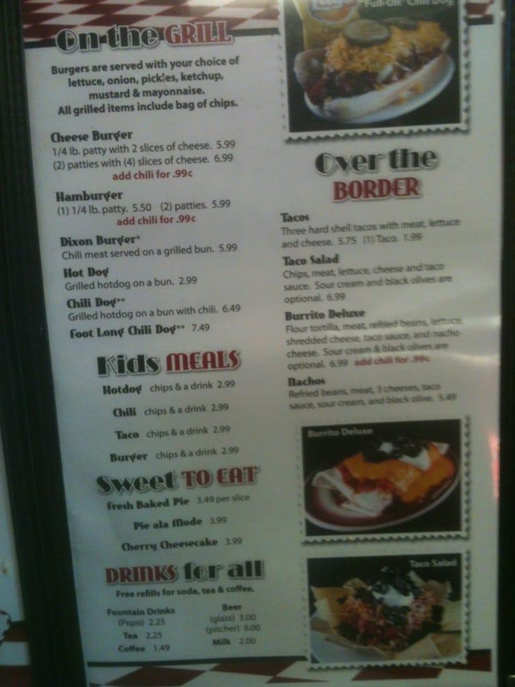 Menu at Dixon's Famous Chili Parlor restaurant, Independence