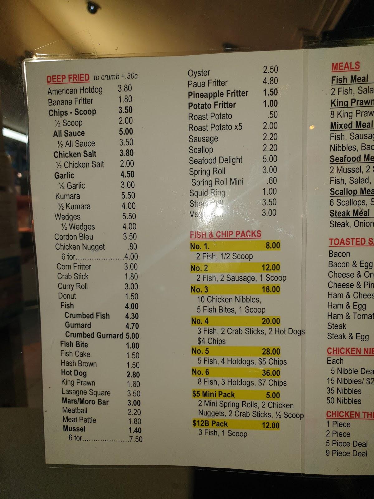 Menu at Fish Town Takeaways restaurant, Hastings