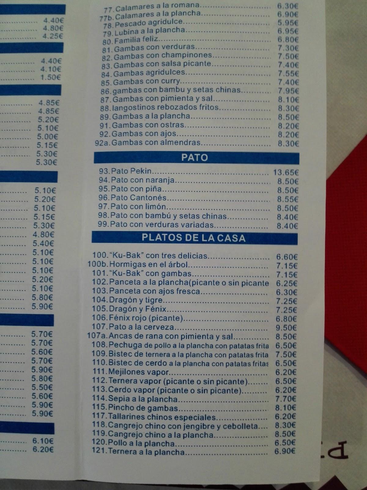 Menu at La Bolera, Capellades