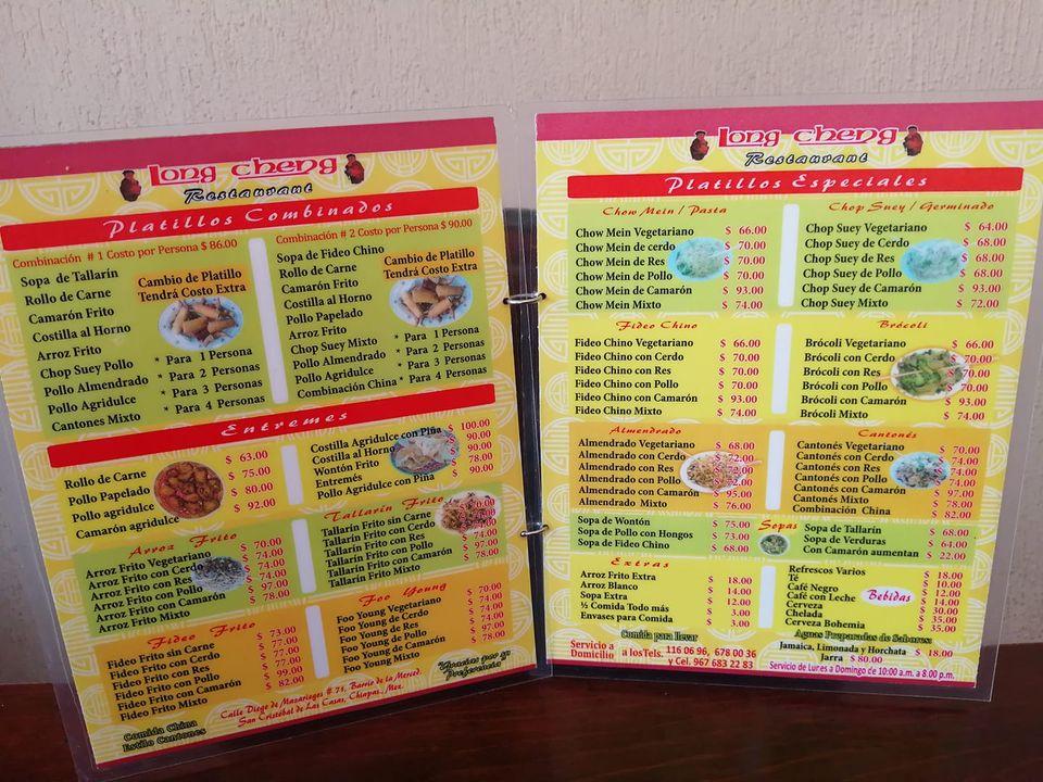 Menu at Long Cheng restaurant, San Cristóbal de las Casas, Calle Diego ...