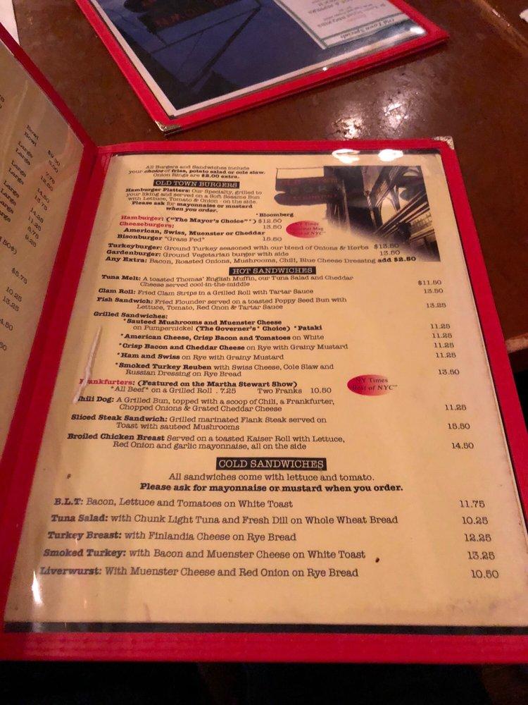 Menu at Old Town Bar, New York City