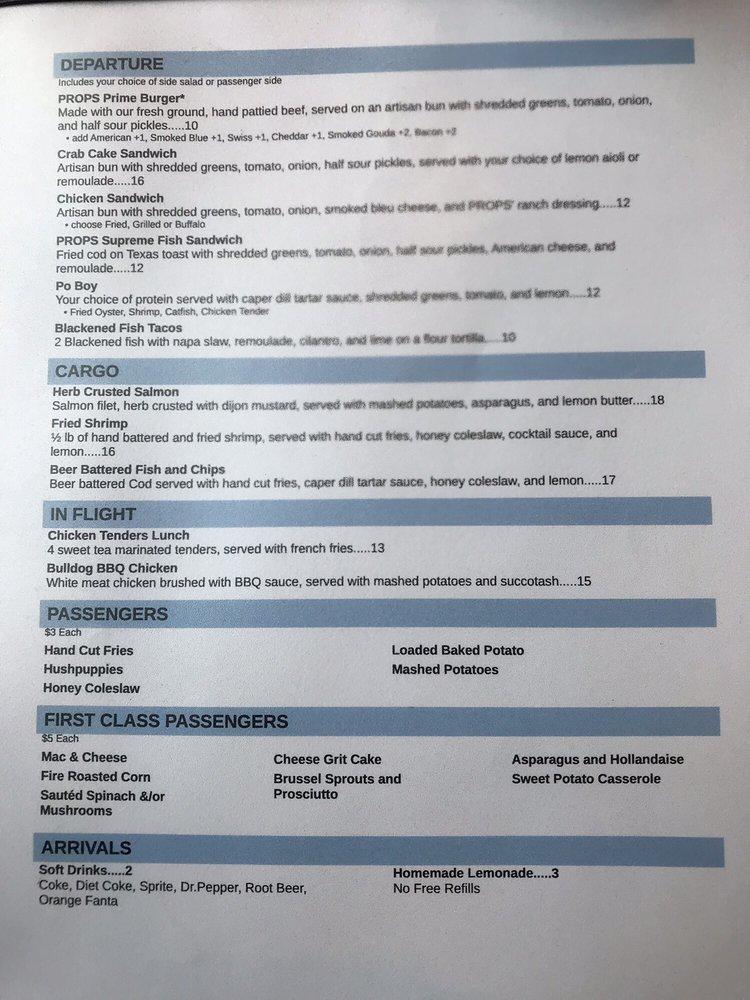 Menu at Props Steak and Seafood Restaurant, Warner Robins