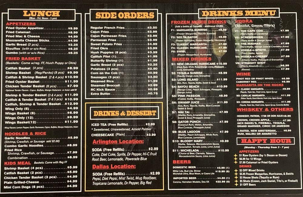 Menu at Red Claws Crab Shack pub & bar, Arlington