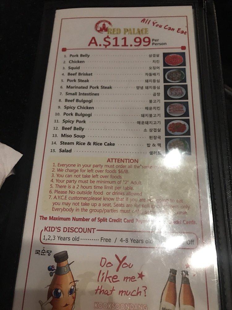 Menu at Red Palace Korean BBQ Restaurant, Cerritos