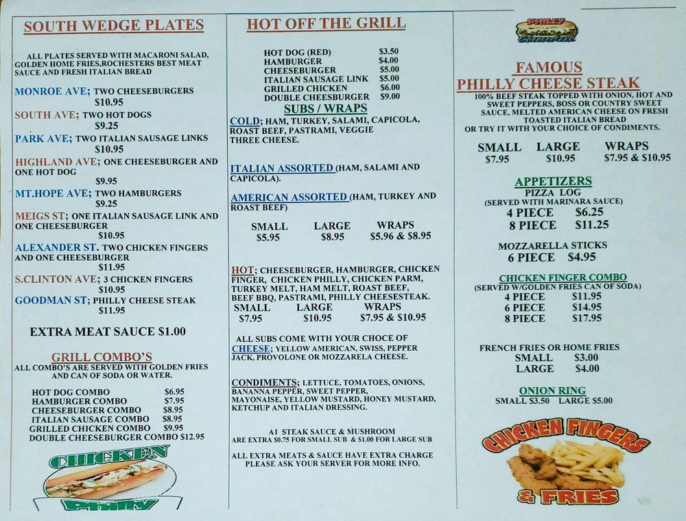 Menu at South Wedge Hots & Subs restaurant, Rochester