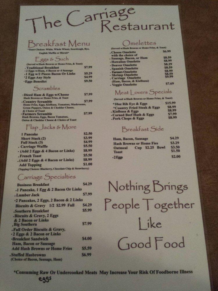 Menu at The Carriage Restaurant & Lounge, Longview