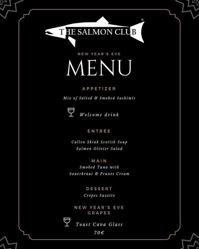 Menu at The Salmon Club, Santa Eulària des Riu