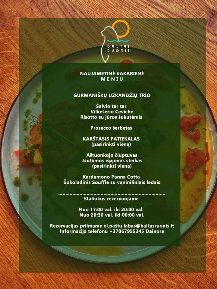 Menu at Baltas Ruonis restaurant, Klaipėda