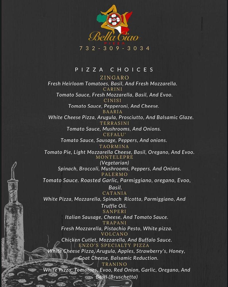 Menu at Bella Ciao Pizza Truck pizzeria, New Brunswick