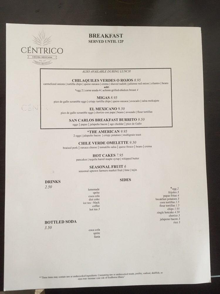 Menu at Centrico pub & bar, Phoenix