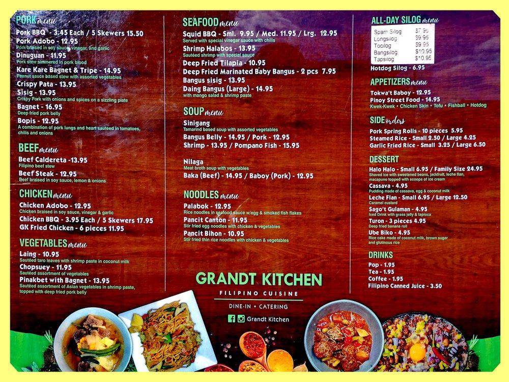 Menu at Grandt Kitchen restaurant, Vancouver